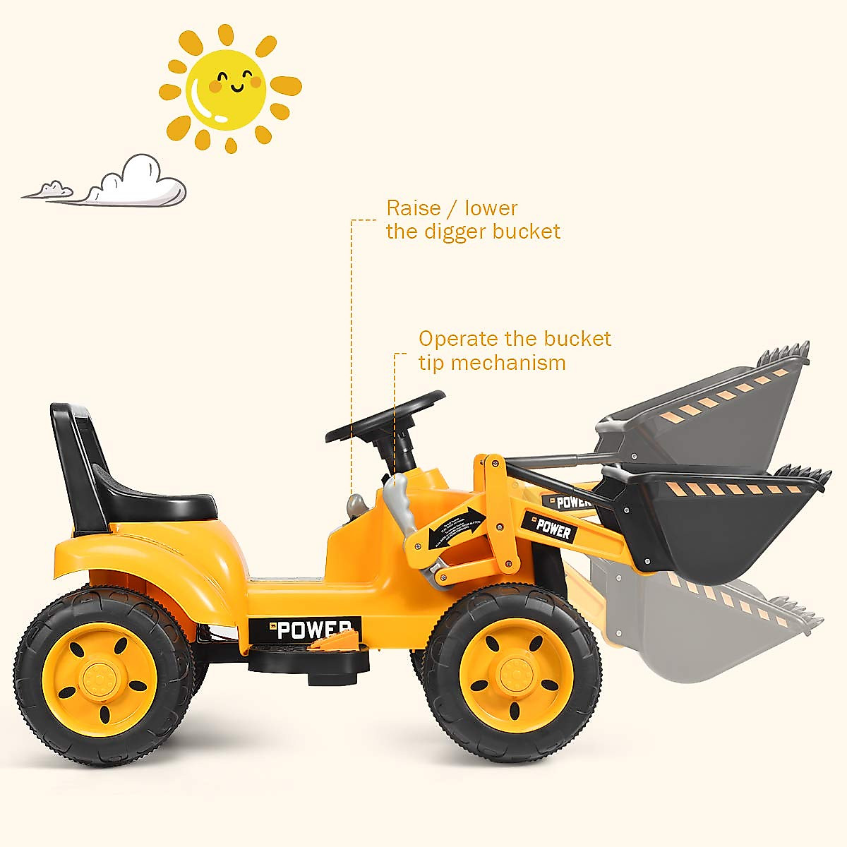 Costzon Ride on Car, Excavator Toy w/Front Loader, Horn, Forward/Backward, Controllable Digging Bucket, Digger, 6V Battery Powered Electric Vehicle Construction Tractor, Electric Car for Kids