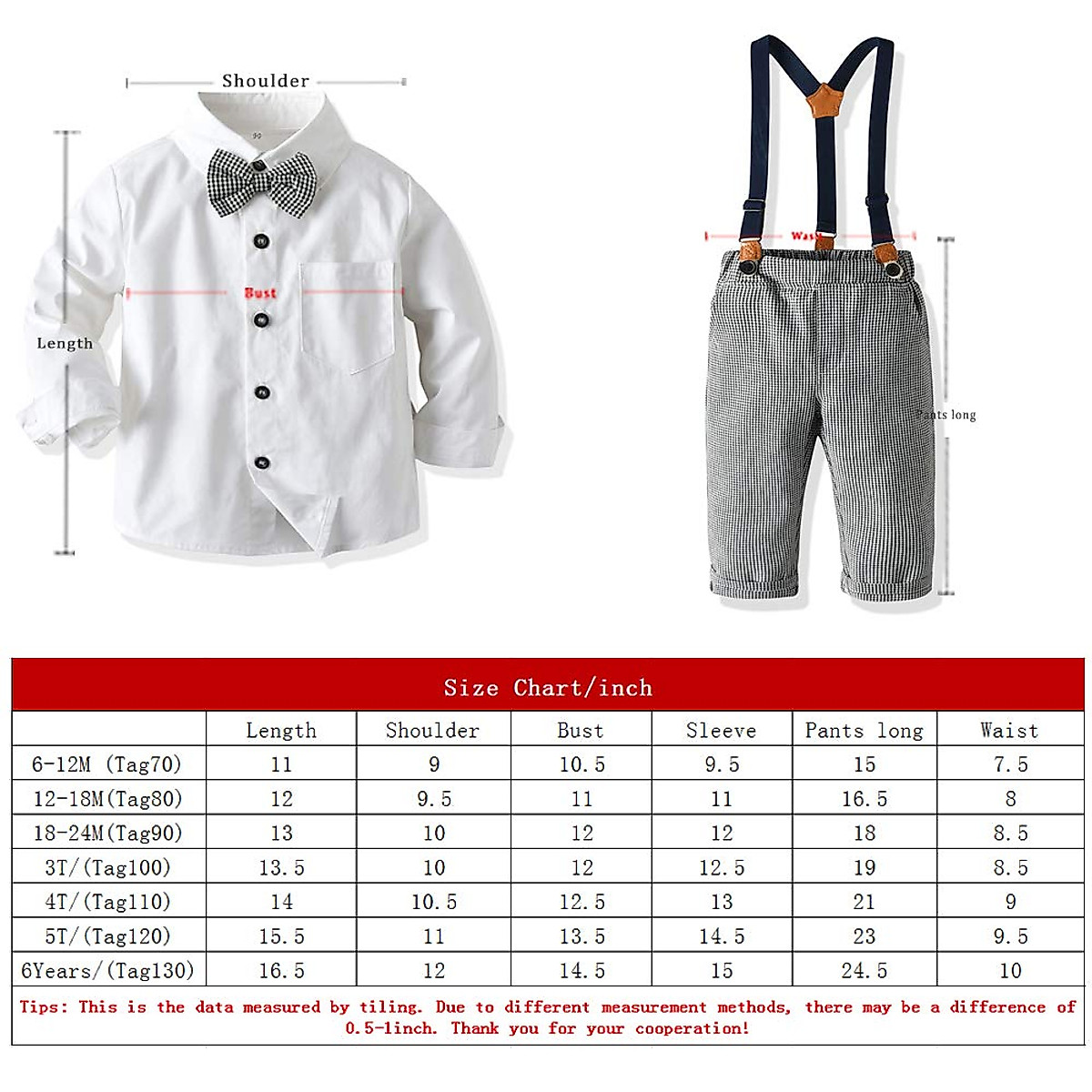 Moyikiss Studio Autumn Winter Little Boys Clothes Long Sleeve Bowtie Shirt+Suspender Pants Gentleman Outfits Sets (White-a, 90/2T)