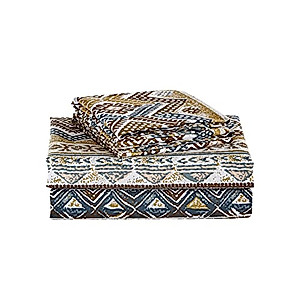 Chezmoi Collection 4-Piece Southwestern Native Tribal Boho Multi-Color Microfiber Printed Bed Sheet Set, King Size