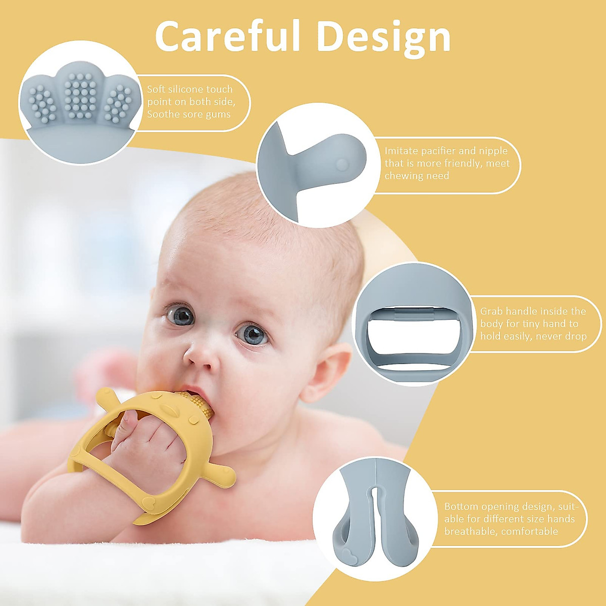 Socub Silicone Baby Teething Toy for Infants 3 Months+, BPA Free Never Drop Silicone Mitten Teether Toy for Soothing Sore Gums, Baby Chew Toys for Sucking Need(Olive