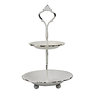 Stonebriar Small 2 Tier Worn White Metal Tray, Rustic Farmhouse Decor, Tiered Jewelry Tray for Vanity or Bathroom