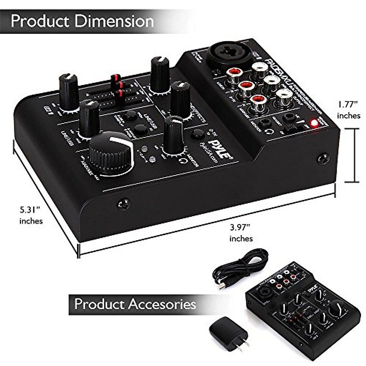 Pyle 3 Channel DJ Controller - USB Mixer Sound Audio Recording Interface with XLR & 3.5 mm Microphone Jack, Line In RCA, Rechargeable Battery, Mix Monitoring, For Professional/ Beginners - PAD15MXU