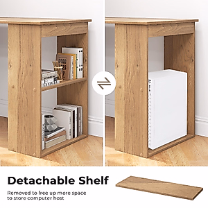 GRAFFY Computer Desk with Shelves, Natural