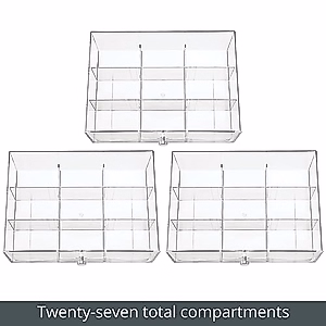 mDesign Plastic Tea Bag Caddy Box Storage Container Organizer Holder with 3 Drawers - for Kitchen Pantry, Cabinet, Countertop - Holds Coffee, Sugar Packets - Lumiere Collection - Charcoal Gray/Clear