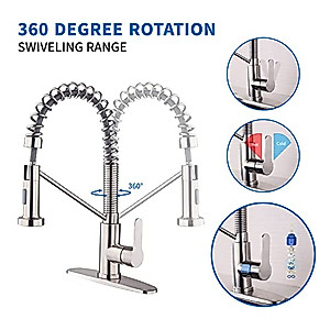 Kitchen Sink Faucets, GUSITE Spring Stainless Steel Single Handle Kitchen Faucets with Pull Down Sprayer, 1 or 3 Holes (Brushed Nickel)