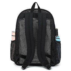 Fuyicat Black Mesh Backpack for Girls, Semi-Transparent School Bookbag See Through Beach Bags for Kids Women