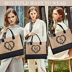 YOOLIFE Personalized Initial Jute Tote Bag, Unique Gifts for Women Beach Bag Tote Makeup Bag Large Tote Bag for Women Teacher Gifts Mom Gifts Bridesmaid Gifts Friend Birthday Gifts for Women Letter J