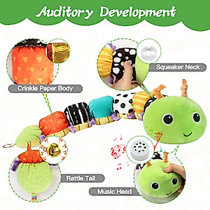 JERICETOY Baby Musical Toy Tummy Time Toy Stuffed Animal Baby Toy with Teether Multi-Sensory Crinkle attle and Texture Newborn Toy for 0-3-6-12 Months Boys, Girls