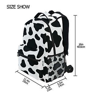 Krafig Black and White Cow Print Boys Girls Kids School Backpacks Bookbag, Elementary School Bag Travel Backpack Daypack