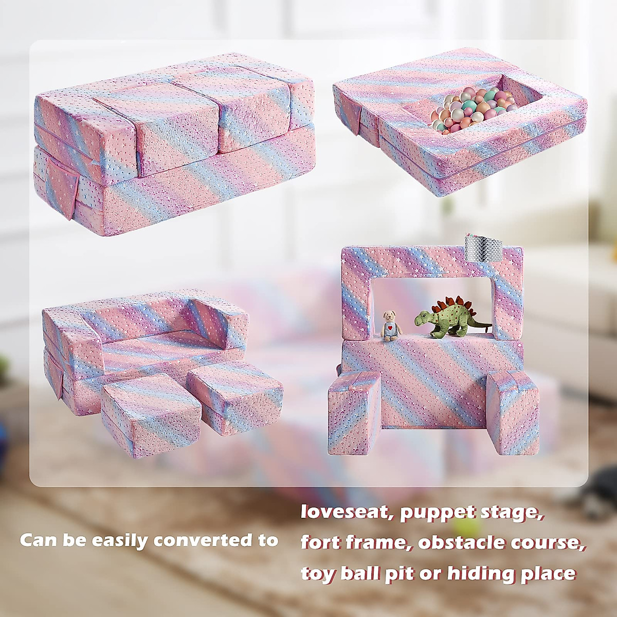 fond + found Kids Couch, Glow in The Dark Modular Kids Explore Sofa for Toddler 3 in 1 Fold Out Kids Toddler Sofa, Convertible Plush Toddler Couch with Washable and Durable Covers