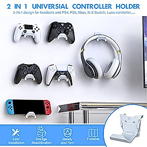 Controller Wall Mount Holder for PS5/PS4/Xbox/Switch Controller, Strong Adhesive/Screw Controller Holder Headphone stand, PS5 Headset Hanger Hook for Universal Gaming Controller and Headset - 6 Pack