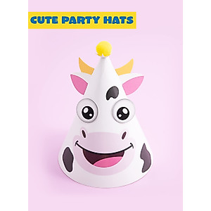 JOYIN 12 Sets Party Hats for Kids Birthday Party Games Craft Activities, Cute Animal Theme Birthday Hats Activity Kits with Stickers for Kids Holiday Party Favors