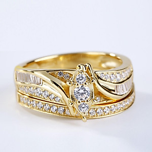 Jeulia Gold Tone Cluster Round Cut Sterling Silver Ring Set for Engagement Anniversary Eternity Promise Wedding Band Ring Set With Jewelry Box (7)