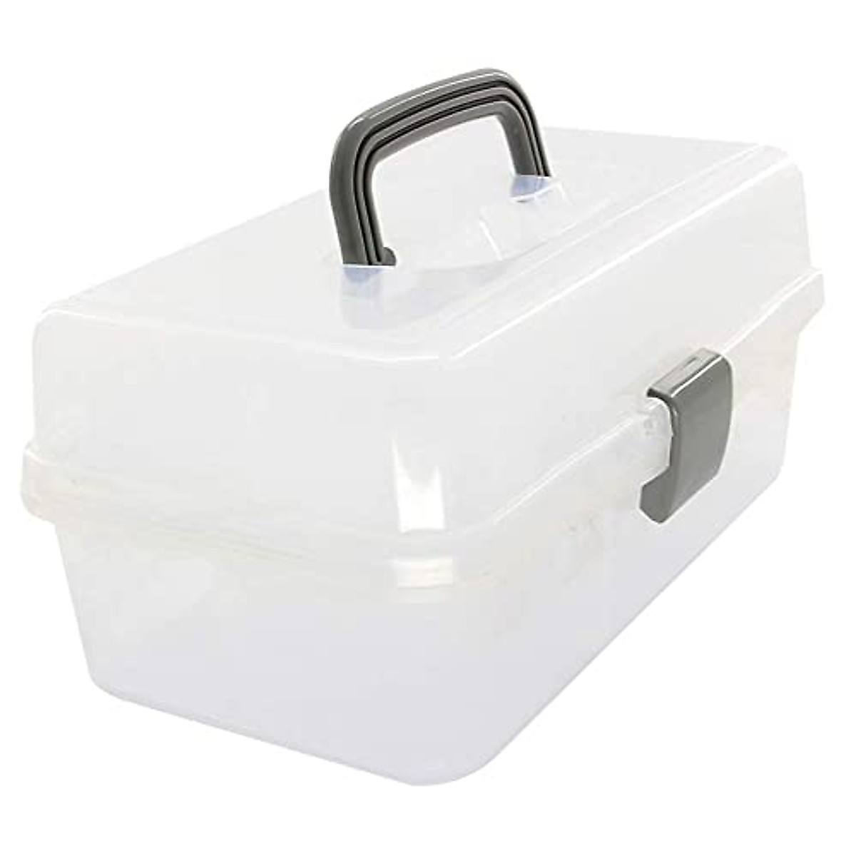 Auniwaig Portable Handled Organizer Box Plastic Sewing Box 33cm Multipurpose Art Tool Container Case Transparent Storage Box with Removable Tray for Art Craft Cosmetic (33x20x15cm)1Pcs