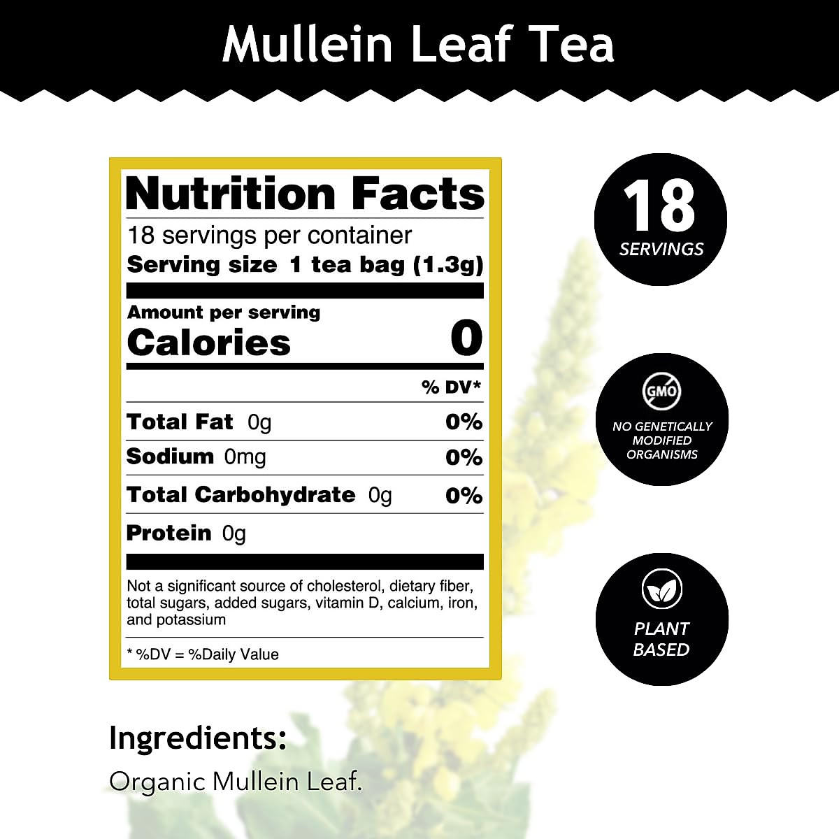 Buddha Teas Organic Mullein Leaf Tea - OU Kosher, USDA Organic, CCOF Organic, 18 Bleach-Free Tea Bags