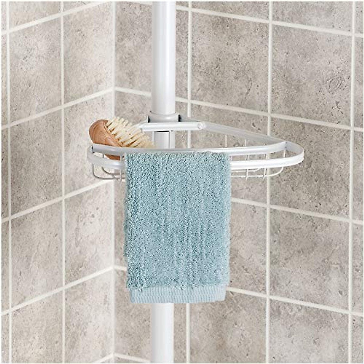 iDesign York Steel Tension 4-Shelf Extendable Corner Storage Caddy - 8" x 11" x 108", Pearl White