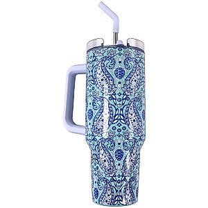 Simply Southern | 40 oz Tumbler with Straw and Lid | Insulated Cup Reusable Stainless Steel Water Bottle Travel Mug Cupholder Friendly | Gifts for Women (Paisley 40 oz)