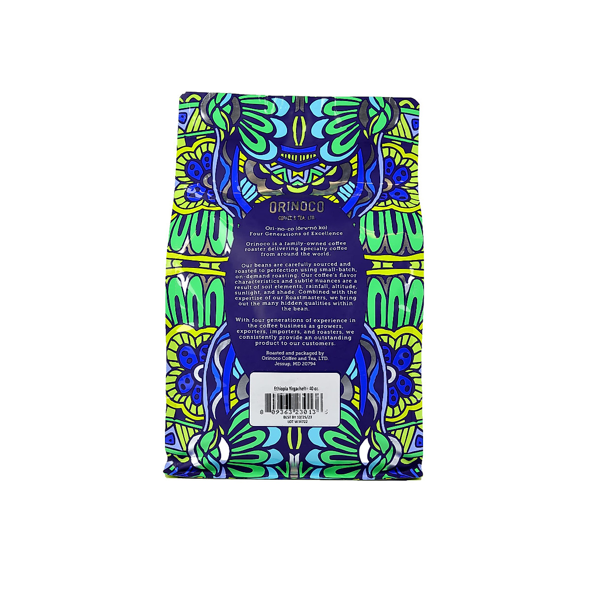 Orinoco Ethiopian Yirgacheffe 2.5lb bag, Medium Roast, Whole Bean Coffee, 100% Arabica beans