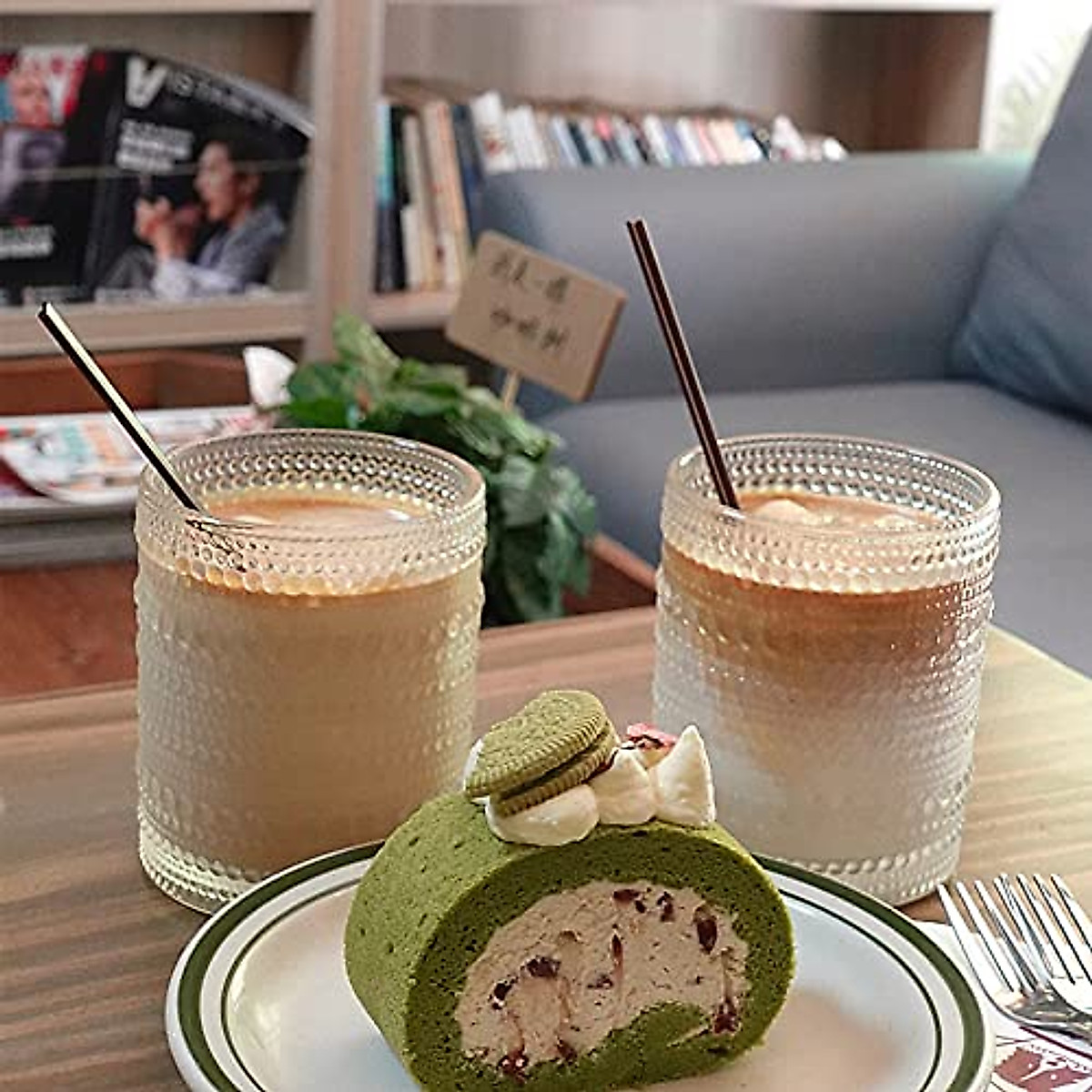 Bandesun Romantic Water Glasses, 12 oz Hobnail Drinking Glasses Set 6, Embossed Vintage Glassware Set for Beer, Cocktail, Soda, Beverage clear