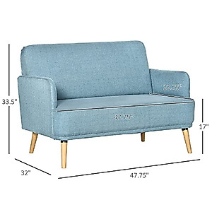 HOMCOM 48" Loveseat Sofa for Bedroom, Modern Love Seats Furniture, Upholstered Small Couch for Small Spaces, Blue