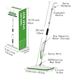 Mops for Floor Cleaning Microfiber Spray Mop with 3 Washable Reusable Pads, a Refillable 14 oz Bottle and Scrubber Wet Dry Flat Sweep Mop with 360 Degree Swivel Head for Home Hardwood Laminate, Green