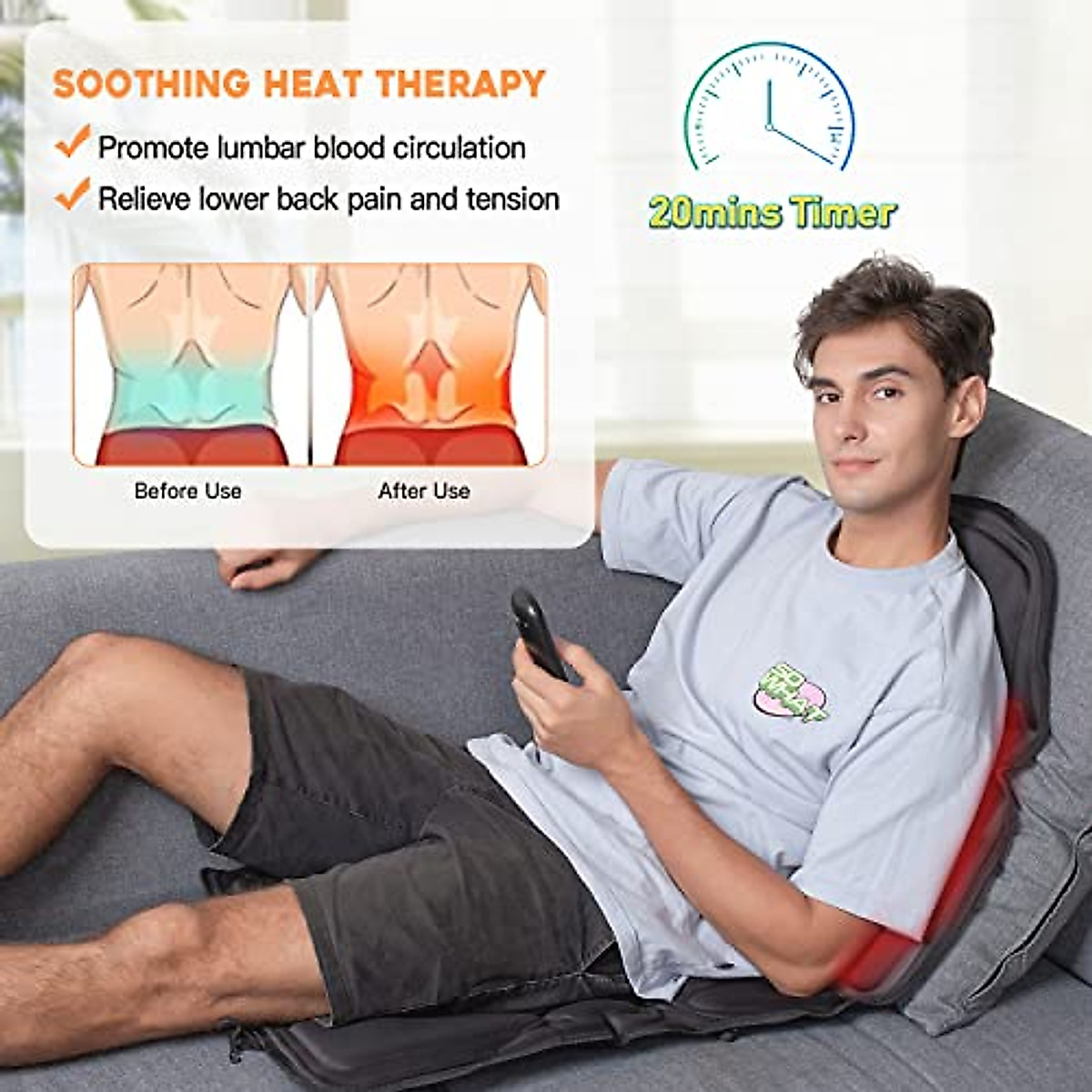 Back Massager Chair Pad with Heat, Vibration Massage Seat Cushion with 10 Vibration Nodes, Massage Chair Pad for Office and Home, Release Back Pain, Stress and Fatigue
