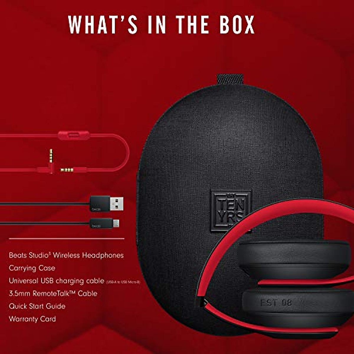 Beats Studio3 Wireless Noise Cancelling Over-Ear Headphones - Apple W1 Headphone Chip, Class 1 Bluetooth, 22 Hours of Listening Time, Built-in Microphone - Defiant Black-Red