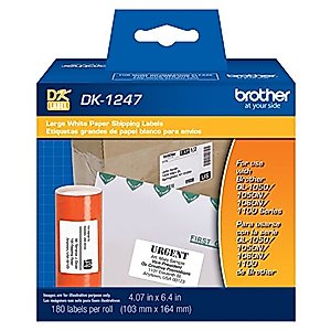 Brother Genuine DK-1247 Die-cut Large Shipping White Paper Labels for Brother QL Label Printers – 180 Labels per Roll 4.07” x 6.4” (103mm x 164 mm)