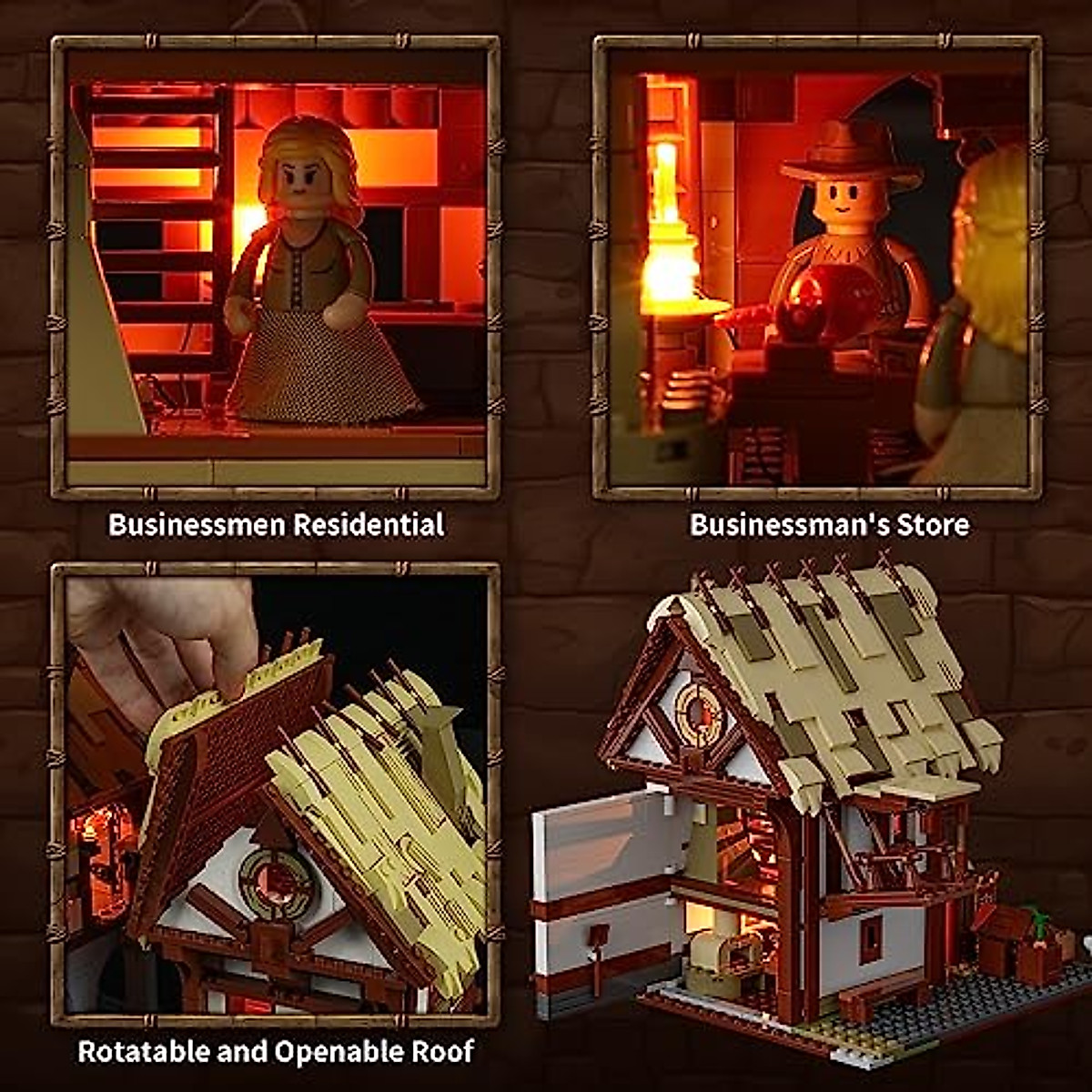FUNWHOLE Medieval-Market Lighting Building-Bricks Set - Medieval Town LED Light Construction Building Model Set 2614 Pcs for Adults and Teen