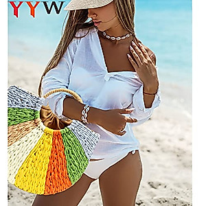 Summer Rattan Bag for Women Hand-woven Beach Top-handle Handbag Straw Rattan Tote Bags