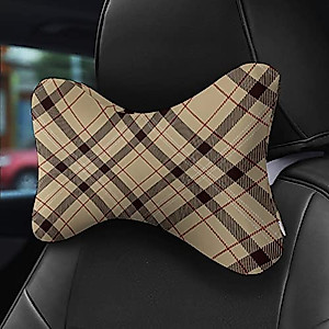 JZDACH Car Neck Pillow Memory Foam Head Rest Support Cushion Compatible with Black red Beige and White Plaid Tartan Flanne for Travel Car Seat, Boys Gaming Office Chair,Travel Portable Pillow