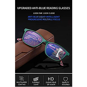 SIADEE Progressive Multifocal Blue Light Blocking Reading Glasses Women Men- Green 2.0X