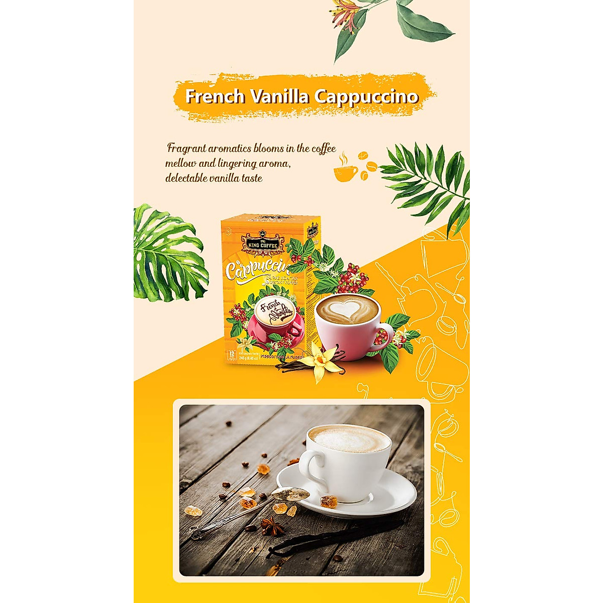 King Coffee Cappuccino French Vanilla-Box 12 sticks