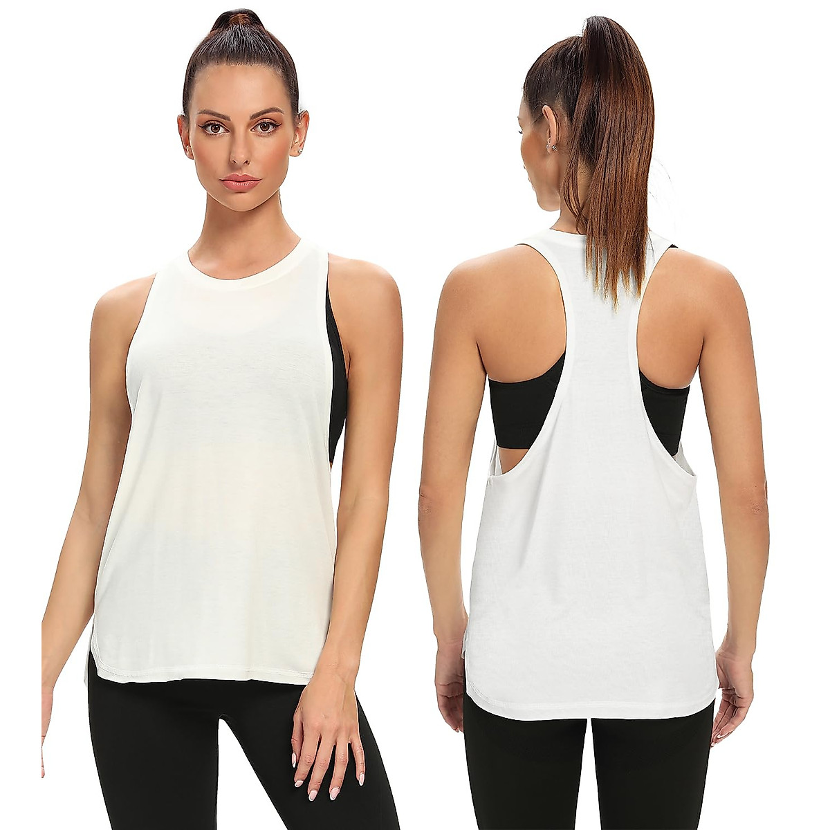 Ullnoy Workout Tank Tops for Women Crewneck Running Muscle Tanks Loose Lightweight Sleeveless Gym Yoga Sport Shirts-5 Pack Black/Light Gray/White/Purple/Blue S