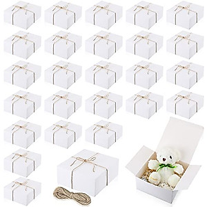 50 Pcs 8 x 8 x 4 Inch Gift Boxes with Lids Bridesmaid Proposal Box Paper Birthday Gift Box with 33 ft Twine for Christmas Bridal Wedding Graduation Party Favor Cupcake Presents Crafting (White)
