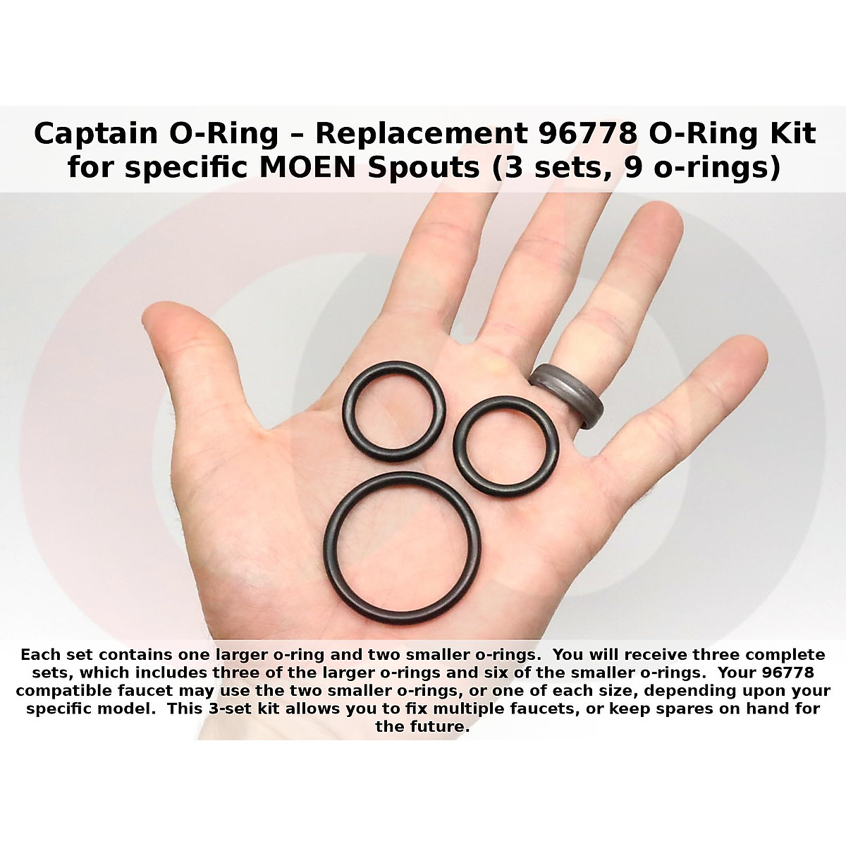 Captain O-Ring – Replacement 96778 O-Ring Kit for Specific Moen Spouts (3 Sets, 9 O-Rings)