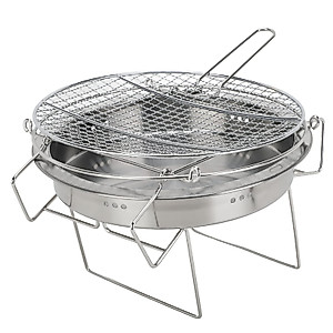 Camping Equipment, Barbecue Stove, Barbecue Set, Round Barbecue Grill, Stainless Steel Mini Folding Round Brazier Grill, Eco-Friendly Portable Charcoal Grill with Grill Mesh
