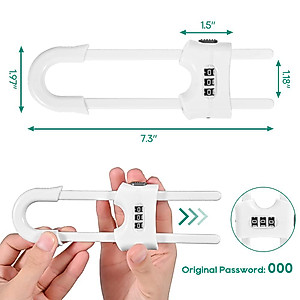 HonesaLoc 4 Packs U-Shaped Sliding Cabinet Locks, Baby Proofing Cabinets with Adjustable Child Safety Lock, Childproof Latches for Knobs, Handles on Kitchen Doors and Home Drawers Closet - White