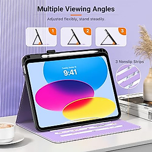 MoKo for iPad 10th Generation Case iPad 10.9 Inch Case 2022 with Pencil Holder, Multi-Angle Viewing iPad Case 10th Generation with Soft TPU Back Hand Strap for iPad 10th Gen 2022, Marble Purple