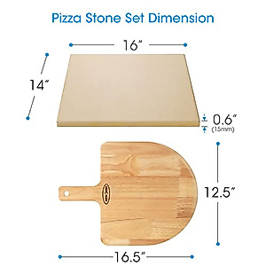 Unicook Pizza Stone and Peel, 16 x 14 Inch Baking Stone for Grill Oven, Thermal Shock Resistant Cooking Stone for Making Crisp Crust Pizza Bread, Includes Wooden Pizza Peel