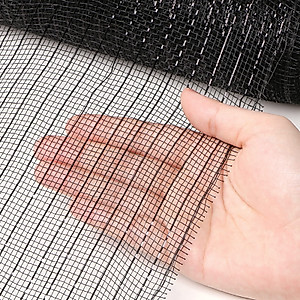 MIKIMIQI Deco Mesh 5.9 Inch x 30 Feet Decor Mesh Ribbon with Metallic Foil Deco Mesh Wreath Supplies Ribbon Mesh Roll for Spring Wreaths Craft Party Decor, Not Wired (Black)