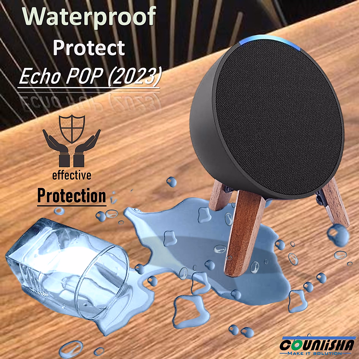 Real Wood Stand for Echo Pop Speaker (Newest Model),Tripod Accessories Holder for Better Sound,Secure Sturdy Wooden Table Mount for Alexa Pop (Walnut)