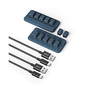 Anker Premium Nylon-Braided USB-A to USB-C Charger Cable (2 Pack, 6 ft) & Cable Management, Magnetic Cable Holder (2 Pack, Blue)