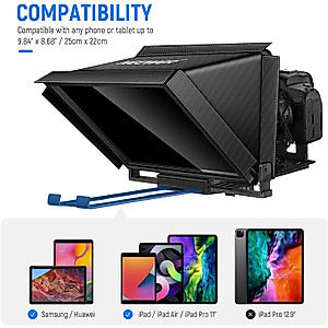 NEEWER X12 14 inch Aluminum Alloy Teleprompter for iPad Tablet Smartphone DSLR Cameras with Remote Control, Carry Case, APP Compatible with iOS/Android for Online Teaching/Vlogger/Live Streaming