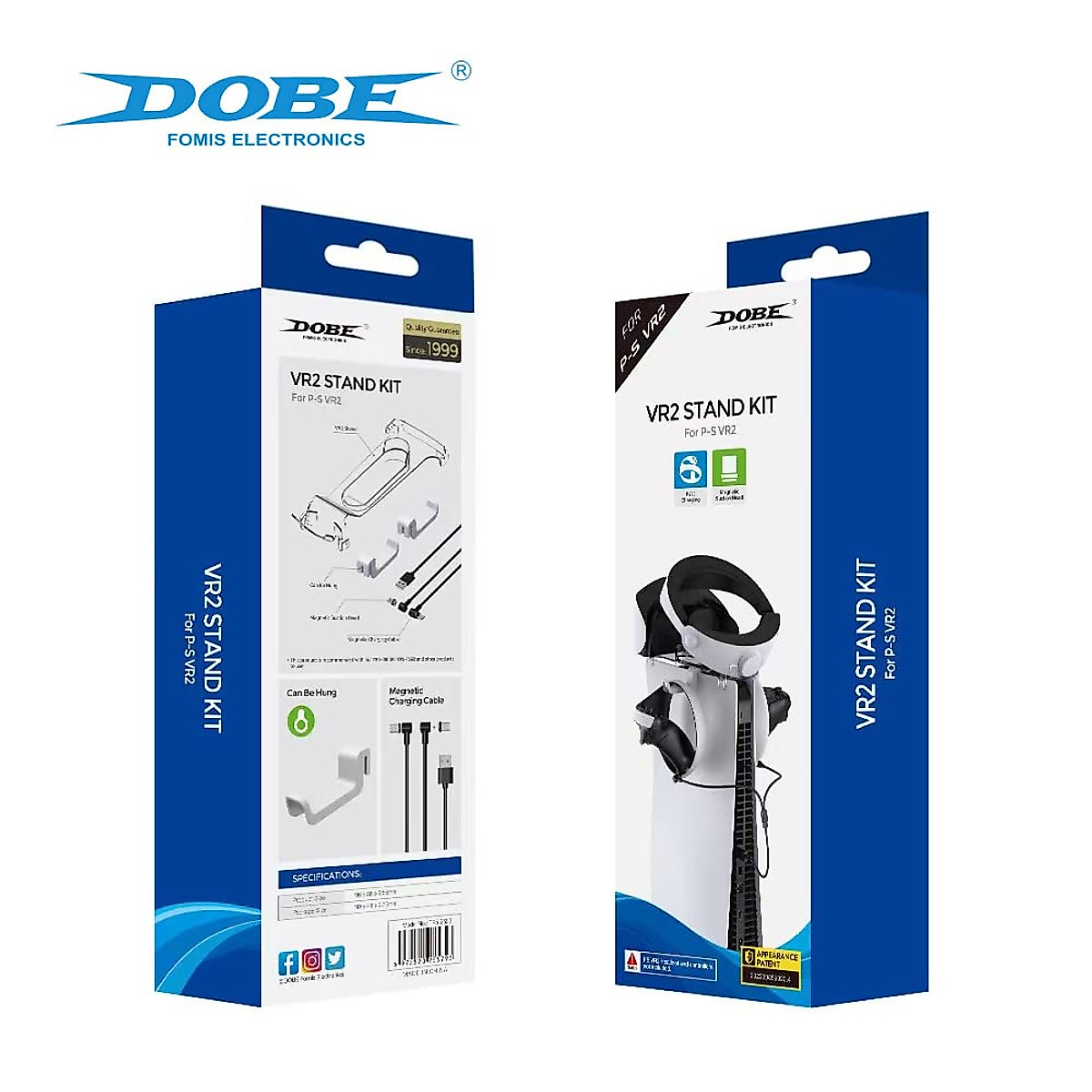 PS VR2 Headset Stand with Controller Hook and Fast Charging Cable - All-in-One PS VR2 Accessories with Magnetic Suction Head - 4 in 1 Kit