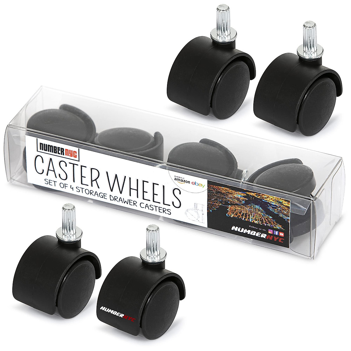 4 Caster Wheels for Plastic Drawers Carts & Storage Drawer Units 2" Replacement Casters by NUMBERNYC