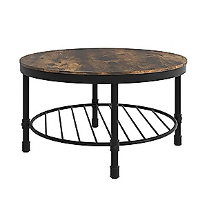 CADMIC 31.5" Round Industrial Coffee Table for Living Room