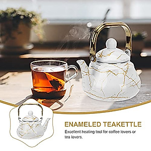1. 5L Ceramic Enameled Teapot Marble Pear- Shaped Tea Kettle Hot Water Boiling Container for Kitchen Stovetop
