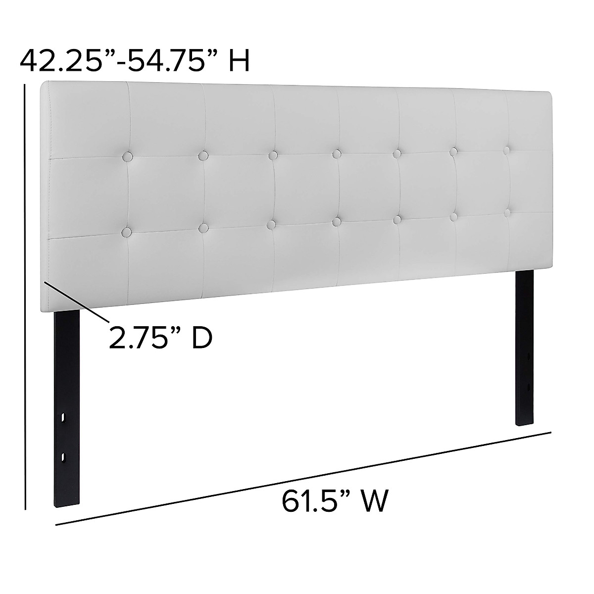 BizChair Button Tufted Upholstered Queen Size Headboard in White Vinyl