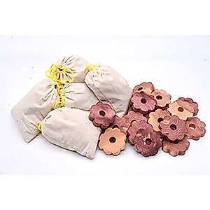 Wahdawn Natural Aromatic Cedar Blocks for Clothes Storage (30 Cedar Rings 5 Sachets, Cedarwood)